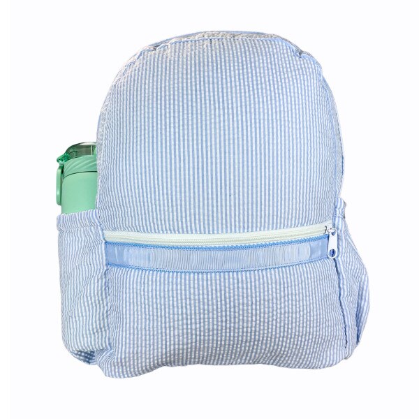 Baby Blue Seersucker Medium Backpack w/ Pockets