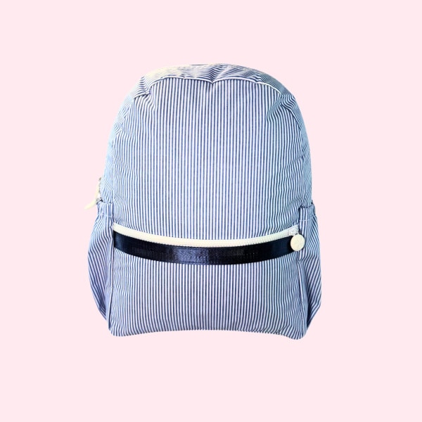 Navy Preppy Stripe Medium Backpack w/ Pockets