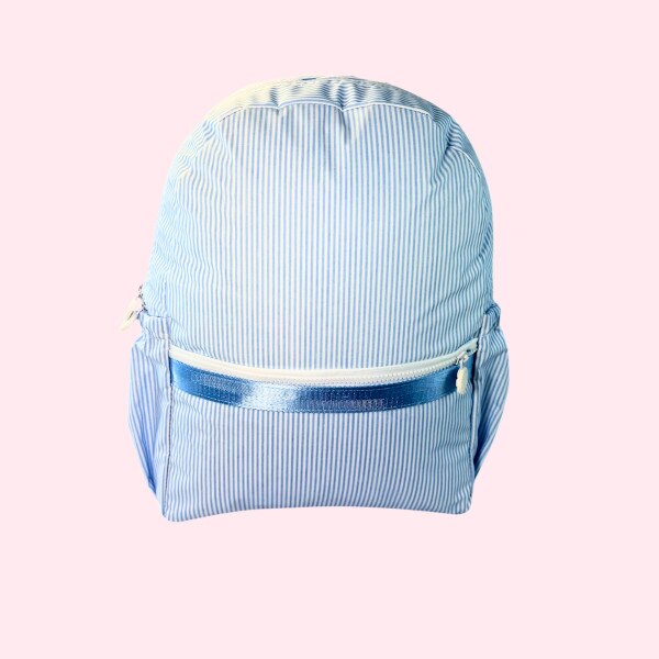 Baby Blue Preppy Stripe Medium Backpack w/ Pockets